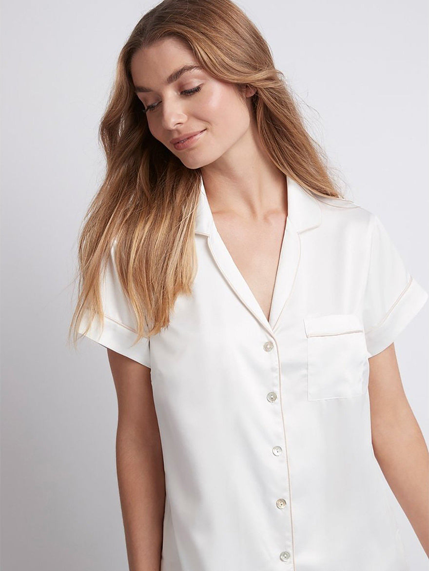 White GRACE SHORT PIPING PJ SET – Gigi & Olive